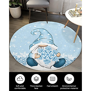 Winter Fluffy Round Area Rug Carpets 4ft, Plush Shaggy Carpet Soft Circular Rugs, Non-Slip Fuzzy Accent Floor Mat for Living Room Bedroom Nursery Home Decor Christmas Gnomes Blue Snowflake