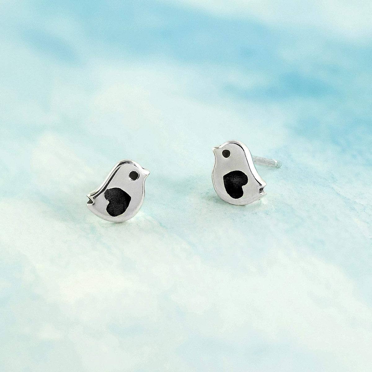 Boma Jewelry Sterling Silver Little Bird Stud Earrings (Synthetic Onyx)