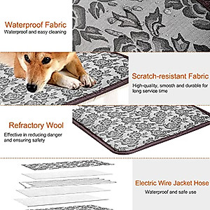 Pet Heating Pad, Cat Electric Heating Mat Waterproof, Pets Heated Bed Adjustable Dog Bed Warmer Electric Heating Mat with Chew Resistant Steel Cord (17.7x17.7, Flower)