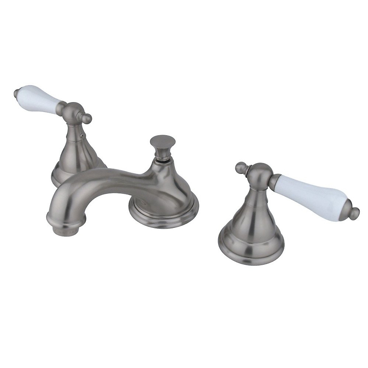 Kingston Brass KS5568PL Widespread Lavatory Faucet with Porcelain Lever Handle, 4-3/4", Brushed Nickel