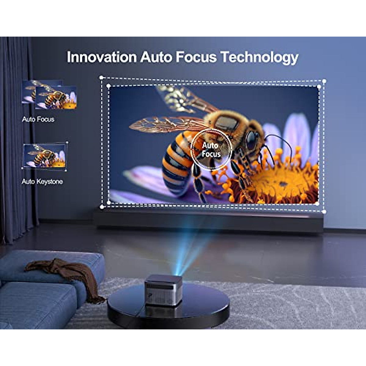 [Auto Focus/Keystone] 4K Projector with WiFi 6 and Bluetooth 5.2, 500 ANSI Lumens WiMiUS P64 Native 1080P Outdoor Movie Proyector, 50% Zoom, Home Projector Compatible with iOS/Android/HDMI/TV Stick