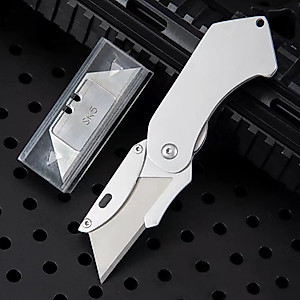 VIFUNCO EDC Folding Utility Knife, Quick Change Box Cutter with 5 Razor Blades, Liner Lock Design, EDC Pocket Knives Stainless Steel Knifes with Belt clip for Men Women, Gift for Dad Him Husband