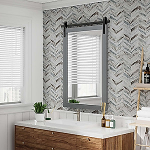 Farmhouse Wall Mirror, Rustic Wood Frame Bathroom Mirror Barn Door Inspired Decorative Vanity Dress Mirrors for Living Room Entryway, 22x30 INCH Gray Vertical