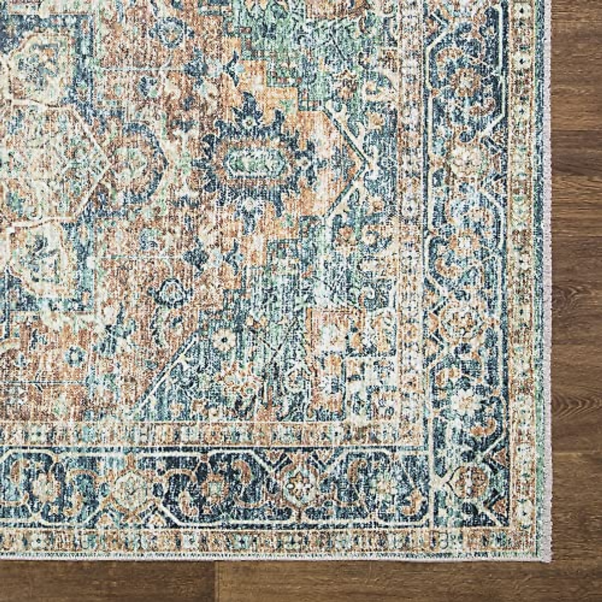 Bloom Rugs Caria Washable Non-Slip 5x7 Rug - Blue Green/Tangerine Area Rug for Living Room, Bedroom, Dining Room and Kitchen - Exact Size: 5' x 7'