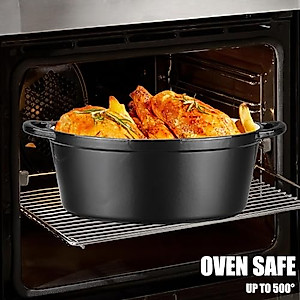 Enameled Cast Iron Oval Dutch Oven, 7 qt Oval Dutch Oven Pot with Lid and Dual Handles for Braising, for Braising, Broiling, Bread Baking, Frying, Black