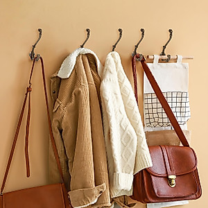 CRAFTSMAN ROAD Vintage Cast Iron Wall Hooks (Antique Brass Finish, Set of 4) - Rustic, Farmhouse, French Country Coat Hooks | Great for Coats, Bags, Towels, Hats | French Slender