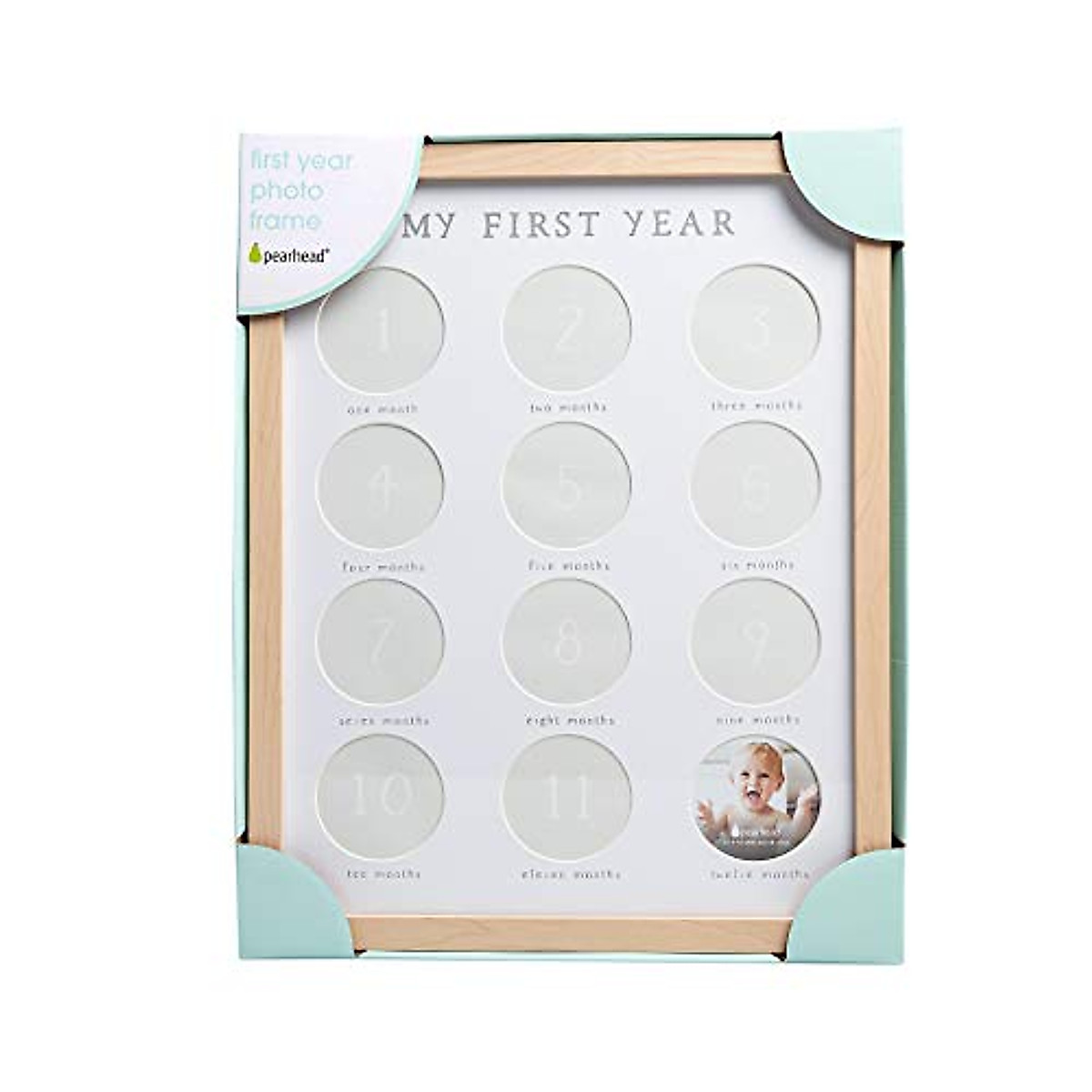 Pearhead Baby's First Year Photo Frame, Monthly Growth Baby Picture Frame, Gender-Neutral Baby Frame, Wooden