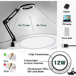 Nerefou Magnifying Glass with Light and Stand, 10X Magnifying Lamp, 2-in-1 Magnifying Desk Lamp with Clamp, 3 Color Mode, Magnifying Glasses with Light for Close Work (1st Generation Base ＆ Clamp)