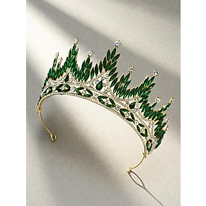 SWEETV Tiaras and Crowns for Women, Wedding Tiara for Bride, Rhinestone Queen Crown, Crystal Costume Hair Accessories for Birthday Prom Quinceanera Celebration,Green