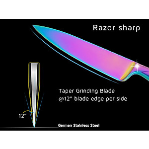 WELLSTAR Kitchen Knife Set 5 Piece, Razor Sharp German High Carbon Stainless Steel Blade, Chef Bread Carving Utility Paring Knives for Culinary Chopping Cutting Slicing and Peeling - Rainbow