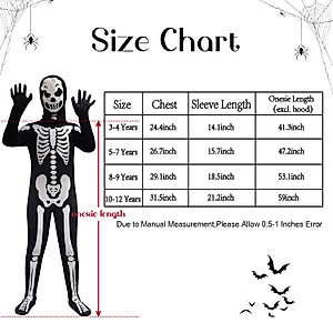 FAYBOX Skeleton Costume Glow in The Dark for Kids Toddler, Halloween Fortnite Onesie for Boy Girls with Pumpkin Candy Bag(10-12)