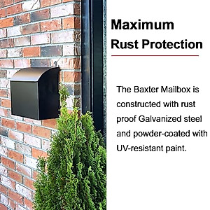 NACH Large Mailbox for House, 12.4”x7.1”x11.8 Black Mailboxes for Outside, Waterproof Mailbox - Baxter-Style Wall Mount Mailboxes for Outside
