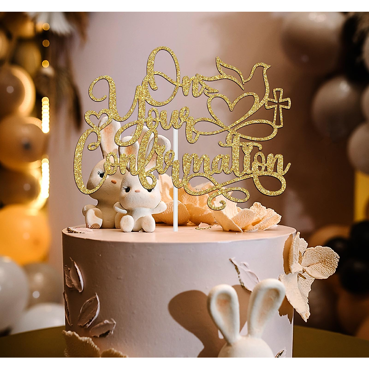 On Your Confirmation Cake Topper, First Holy Communion, My Baptism Day, Bridal Shower/Wedding/Baptism/Christening Baby Shower Party Decorations, Gold Glitter