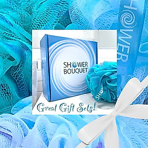 SHOWER BOUQUET Loofah-Bath-Sponge XL Swirl-Mix-Color 4-Pack // Extra-Large 75g Mesh Luffa Loofa Loufa Puff Pouf Set/Exfoliating Body Scrubber for Women and Men - Exfoliate & Soothe Face & Body