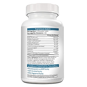 Nutrition Strength Immune Support for Dogs Plus Antioxidant, Reishi, Shiitake, Maitake, Turkey Tail Mushrooms for Dogs, with Coenzyme Q10, Nutritional Support for Dogs, 120 Chewable Tablets