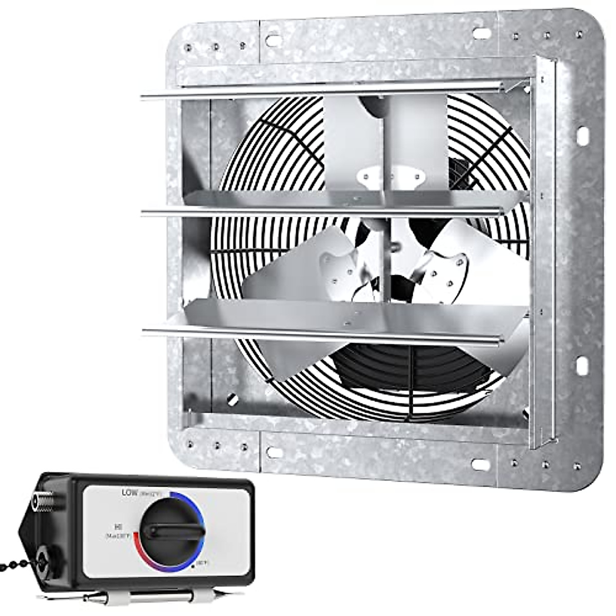 iLIVING 14" Wall Mounted Shutter Exhaust Thermostat Control-3 Speeds Vent Fan For Home Attic, Shed, or Garage Ventilation, 850 CFM, 1300 SQF Coverage Area, Variable, Silver