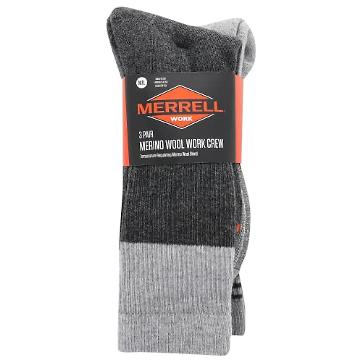 Merrell Unisex Adults Mens And Women's Socks - 3 Pair Pack Half Cushion Comfort Arch Support Band Merino Wool Work Midweight Crew, Light Gray Assorted, Medium-Large US