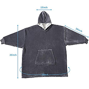 Touchat Wearable Blanket Hoodie, Oversized Sherpa Blanket Sweatshirt with Hood Pocket and Sleeves, Hooded Blanket for Adult Women Men, (Gray)
