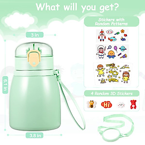 JERESER 17oz Kids Water Bottle, Insulated Water Bottle with Cute Stickers, Fun DIY Art & Craft Kit, Stainless Steel Water Bottle with Straw, Hand Strap & Shoulder Strap, Reusable Metal Water Bottle