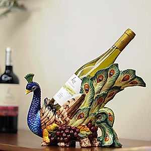 FORLONG Ceramic Decorative Wine Bottle Holder, Home Decor Wine Display Table Centerpiece for Tabletops and Counters, Wine Lovers Gift (Peacock)
