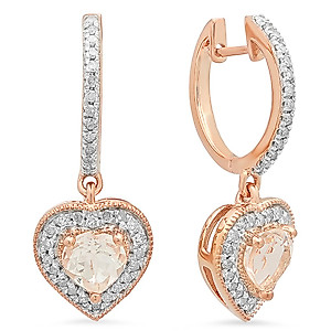 Dazzlingrock Collection - Rose Gold Plated Sterling Silver Morganite & Round White Diamond Ladies Heart Dangling Drop Earrings