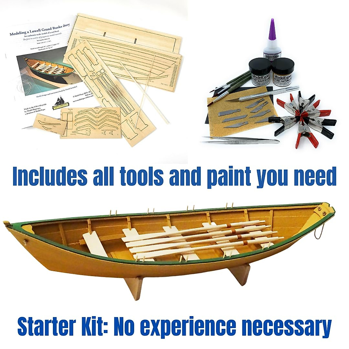 Model Shipways Lowell Grand Banks Dory 1:24 - MS1470CB - Wooden Model Ship Kit to Assemble - Level 1 Model Building Kit - Craft Kit for Adults - Includes All Tools Needed