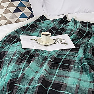 Gealaek Sherpa Throw Blanket Green Buffalo Plaid Blanket Fuzzy Soft Warm Cozy Reversible Microfiber Throw for Couch Sofa Bed Office Camping 50"x60"