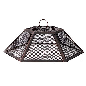 OKIDA Hex-Shaped Fire Pit Iron Brazier Wood Burning Coal Pit Bonfire Firebowl Stove Outdoor Metal Fireplace with Mesh Screen Cover Poker for Patio Backyard Garden Beach Camping Picnic 24in Bronze