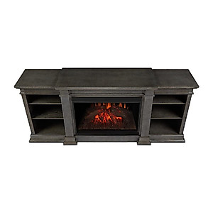 BOWERY HILL Modern 81" Fireplace TV Stand Mantel Heater with Remote Control, Adjustable Led Flame, 1500W in Antique Gray
