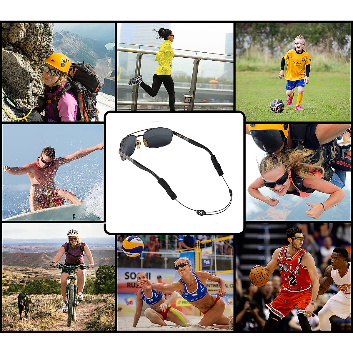 Adjustable Eyeglasses Strap (3 Pack Fish Style) - No Tail Sunglasses Strap - Eyewear String Holder - With Bonus Glasses Cleaning Cloth - 3 Pack