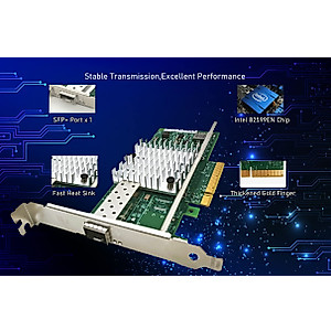 10Gb Network Card Single SFP+ Port PCIE x8 Ethernet Converged Server Adapter NIC Compatible Intel X520-DA1 82599EN Chip Support Windows 7/8/10/11/Visa,Server/Linux/VMware