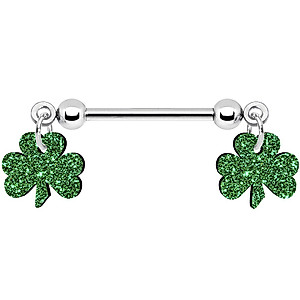 Body Candy Green Glitter Shamrock Nipple Ring Set of 2