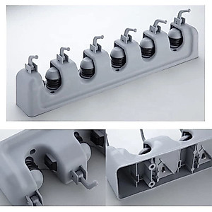 Mop and Broom Holder, Wall Mounted Organizer, Garage Storage Rack & Garden Tool Organizer, 5 Slots with 6 Hooks Kitchen, Garage and Laundry