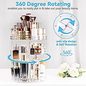 Kingtaily Rotating Makeup Organizer Spinning Makeup Organizer for Vanity, 360 Rotation with 6 Adjustable Layers, Large Capacity Vanity Organizer Skin-care Organizers Clear Perfume Organizer