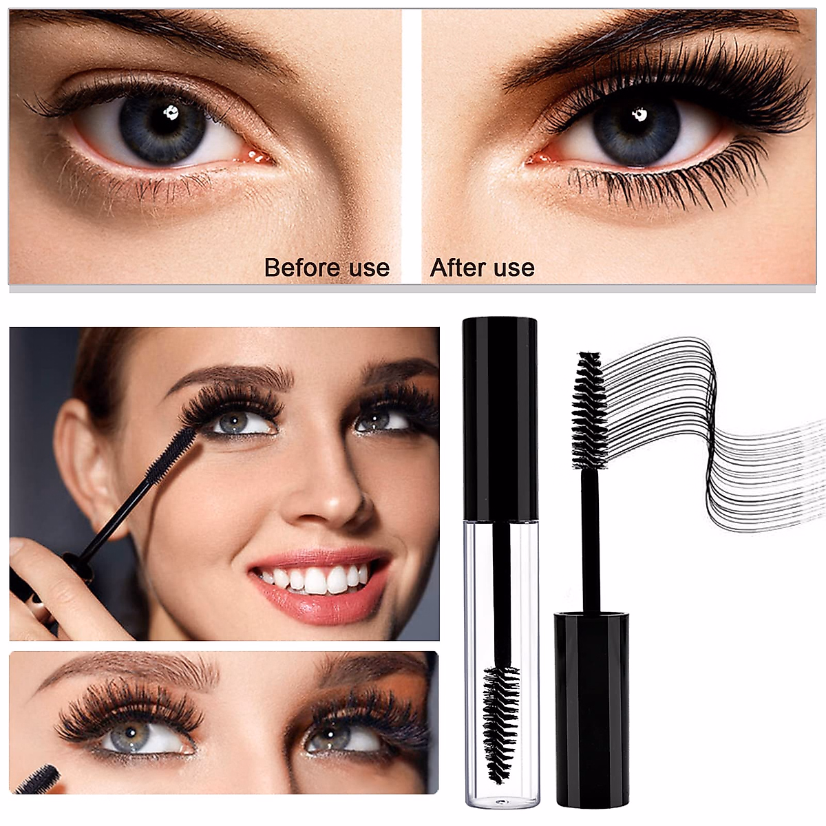 Debaishi 3 pack 10ml Empty Mascara Tube Bottle with Eyelash Wand,Rubber Inserts,Funnels and Tubes,Eyelash Cream Container Bottle with Funnels Transfer Pipettes,for Castor Oil/Eyelash Growth Oil