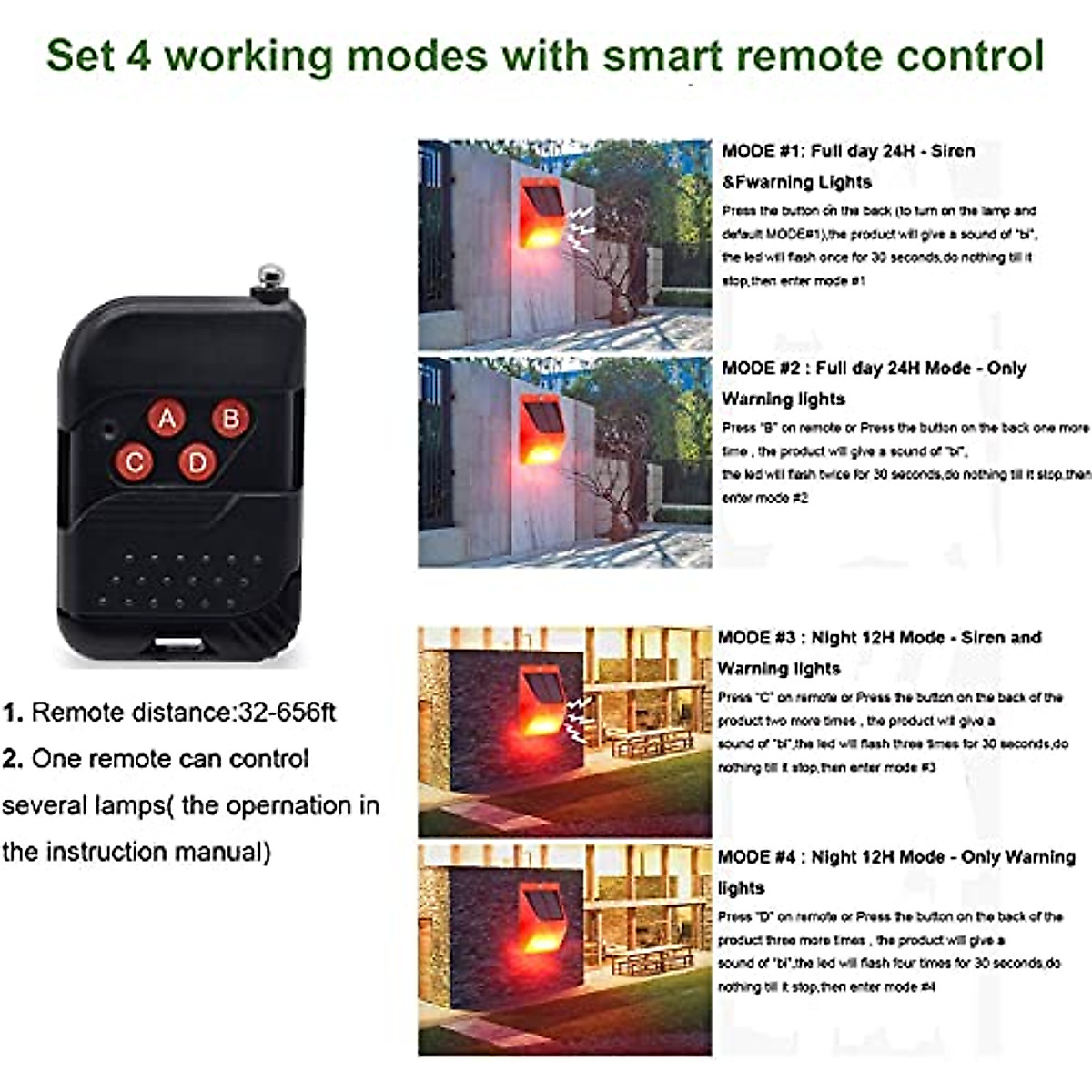 Waytronic Solar Strobe Alarm Light with Motion Detector with Remote Control IP65 Waterproof 129db Sound Security Alarm Light 24 Hours + Night Mode for Yard, Home, Farm, Villa, Barn