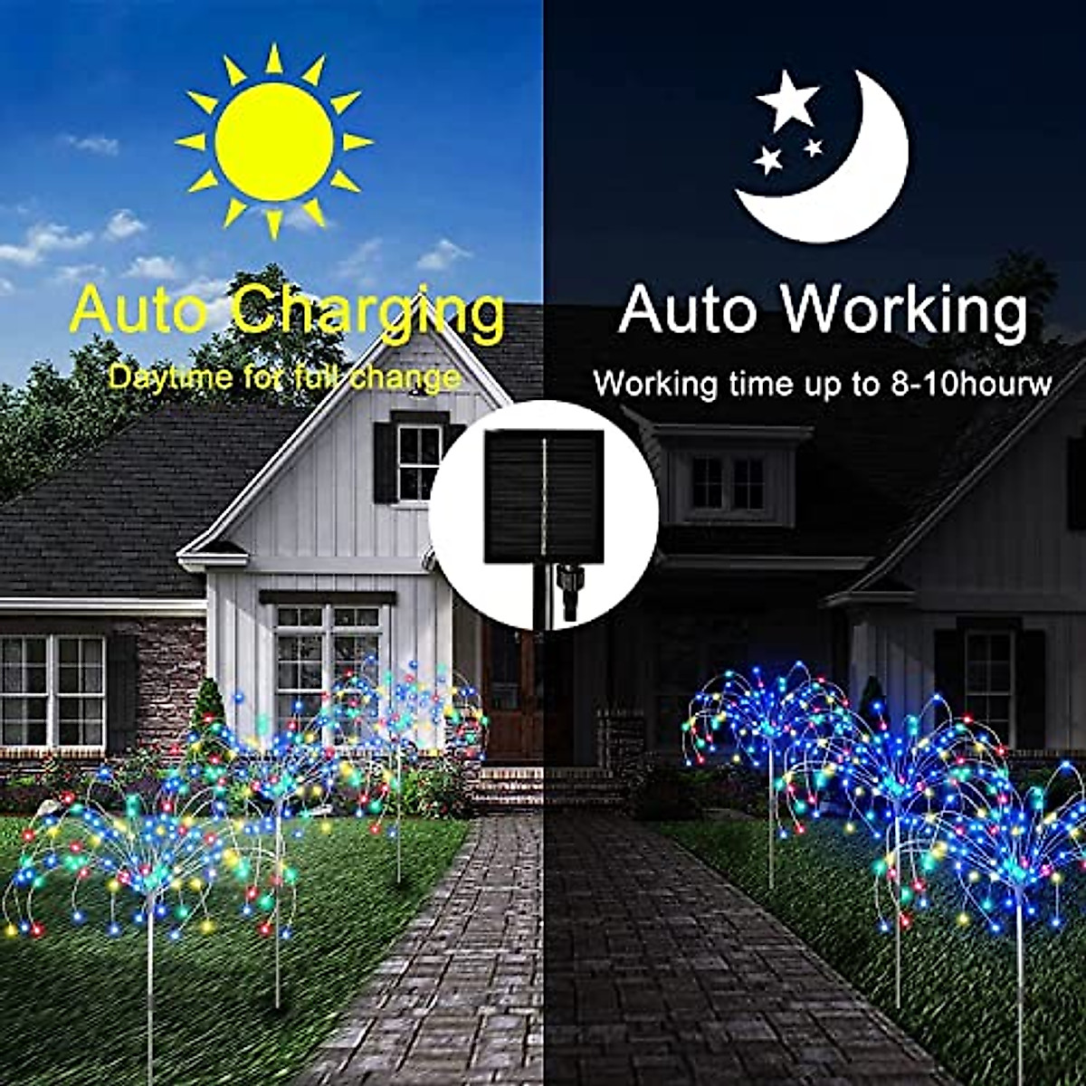 Outdoor Solar Garden Lights 6 Pack, 120 LED Copper Wire Light with Remote, 8 Lighting Modes Decorative Stake Landscape Light DIY Solar Firework Light for Garden Pathway Party Decor (Multi)