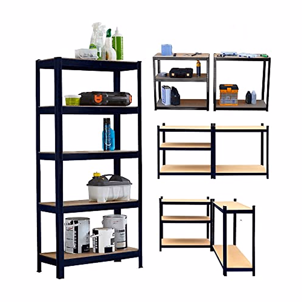 66" Storage Shelves, Heavy Duty Steel Frame 5-Tier Storage Shelves for Garage, Heavy Duty Shelving Unit Metal Storage Rack, Adjustable Storage Shelves Standing for Home/Office/Dormitory/Garage (BLACK)