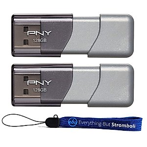 PNY USB 3.0 Flash Drive Elite Turbo Attache 3 Two Pack Bundle with (1) Everything But Stromboli Lanyard (2 Pack) 128GB, Gray
