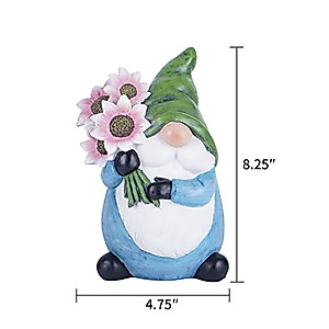 TZSSP Garden Gnome Statue Outdoor Gnome Decor Sping Decor Hand-Painted Statuary with Pink Flower for Patio,Lawn,Garden Decoration