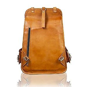 THE CHARMIKA - Vintage Full Grain 21 Inch Leather Laptop LARGE Backpack Casual Bookbag Daypack Camping Travel Rucksack Knapsack (Tan Brown)