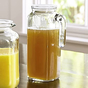 Friwer Glass Jug With Airtight Frosted Lid, Easy Pour Spout & Handle – For Water, Juice, Iced Coffee & Iced Tea, 34 Ounce (1 Liter)