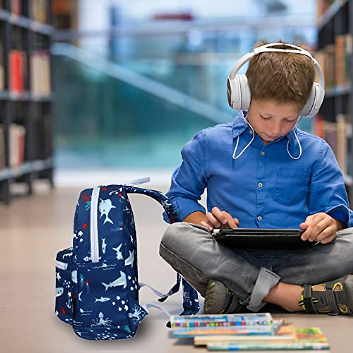 COTS Kids Backpack, Lightweight Preschool Backpack Water Resistant Classical Casual Daypack Cute Cartoon School Bookbag for Toddlers Boys Girls (Shark)