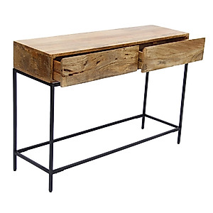 The Urban Port Mango Wood and Metal Console Table with Two Drawers, Brown