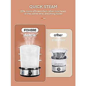 FOHERE Electric Food Steamer for Cooking, Vegetable Steamer 800W Fast Heating with 3 Tiers BPA-Free Nested Basket Trays and Auto Shut-off 60-min Timer, Rice Bowl Included, 9.5QT