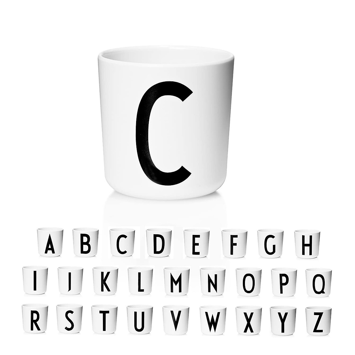 Design Letters Melamine Sippy cups for Baby 7 Oz A-Z | Kids Cups Designed in Denmark Reusable Cup for Baby 6+ Month|Learning Cup BPA/BPS Free | Children Drinking Cup Dishwasher Safe, Toddler Cup White