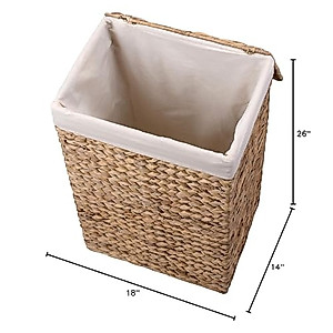 Handmade Wicker Laundry Hampers - Set of 2 Water Hyacinth Storage Baskets with Integrated Handles, Removable Liners, and Lids by Villacera (Natural)