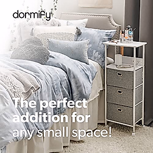 Dormify Storage Drawers Organizer on Wheels with Charging Station and USB Ports, Fabric Drawers for Clothes Storage Tower, Nightstand with Drawer Tower Organizer | Tall Skinny Dresser Closet | White