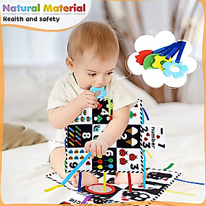 beiens Baby Toys 0-6 Months, Tummy Time Crinkle Toys with Mirror, Black and White High Contrast Sensory Toys for 0-6-12-18 Months Toddler Newborn, Boy Girl Gift Set, Play Mats-4 in 1