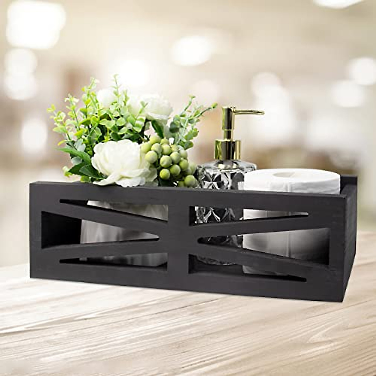 TNQNCFL Wooden Bathroom Decor Box,Rustic Toilet Tank Box,Bathroom Decor Box Toilet, Wooden Storage Box,Farmhouse Bathroom Accessories, Toilet Paper Basket（Black）